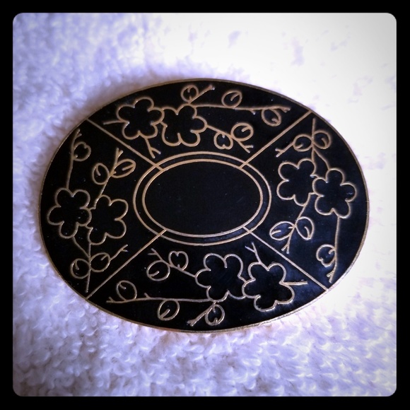 Jewelry | Vintage Black Enamel Brooch With Gold Outline | Poshmark